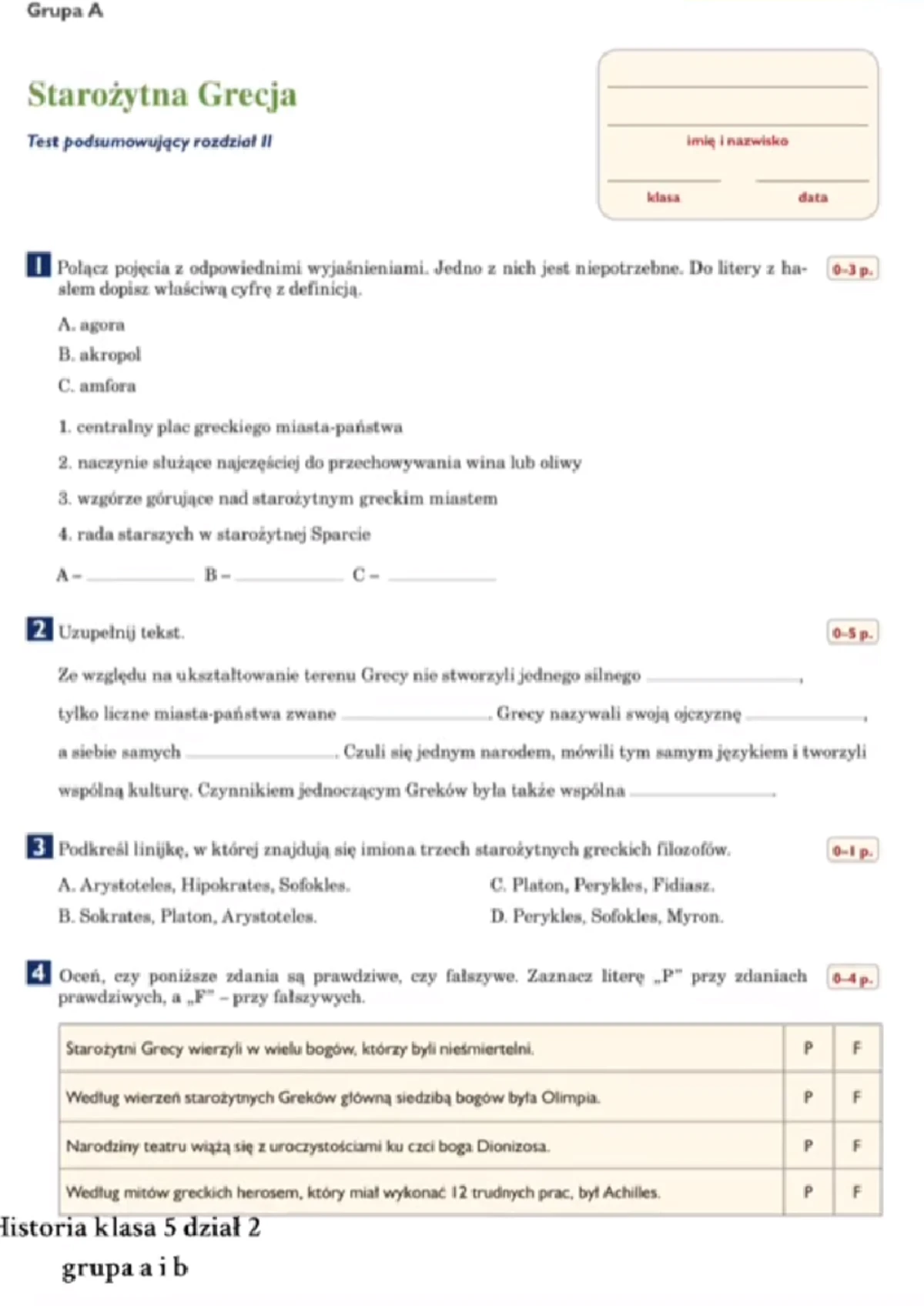 Sprawdzian 8: Polska i Litwa - Grupa A (Wersja A) - Studocu