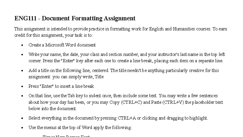 ENG111 - Document Formatting Assignment Guidelines - Studocu