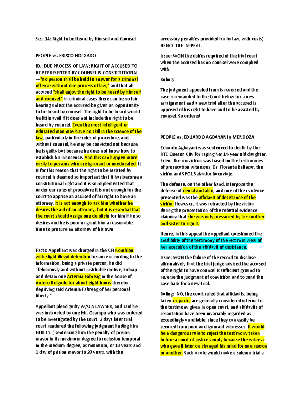 Sec. 14: Right to Counsel and Due Process in Criminal Cases - Studocu