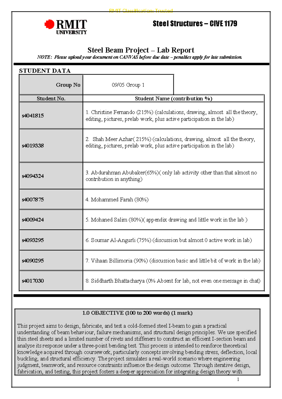 Steel Beam Project Lab Report - CIVE 1179: Design, Testing & Analysis ...