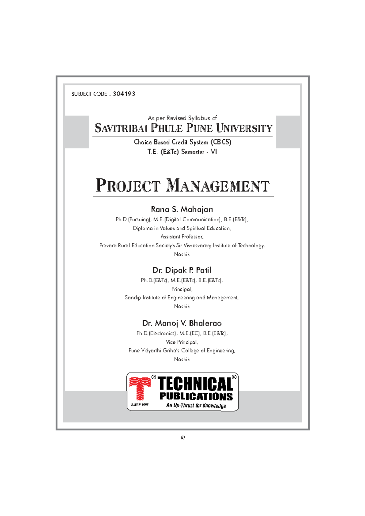 Project Management for SPPU 19 Course (TE-SEM6) - (i) SUBJECT CODE ...