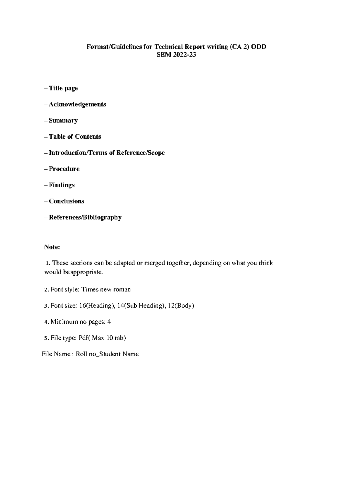 CA2 Guidelines for Technical Report on Material Management (HS MC501 ...