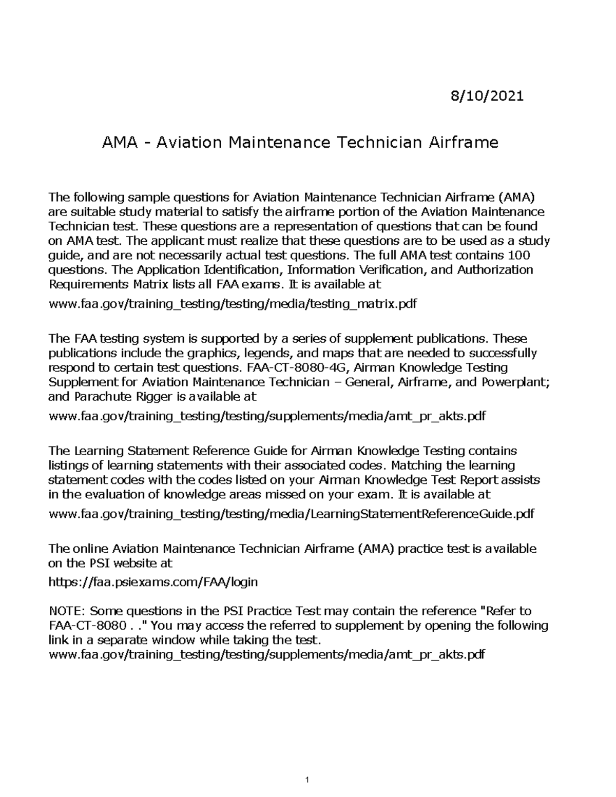 Ama questions - Lol - 8 / 10 / AMA - Aviation Maintenance Technician ...