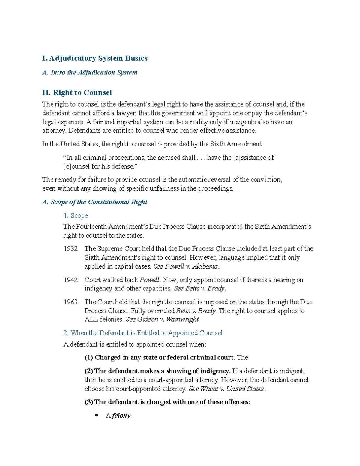 (00.00) Crim Pro Adj Outline - I. Adjudicatory System Basics A. Intro ...
