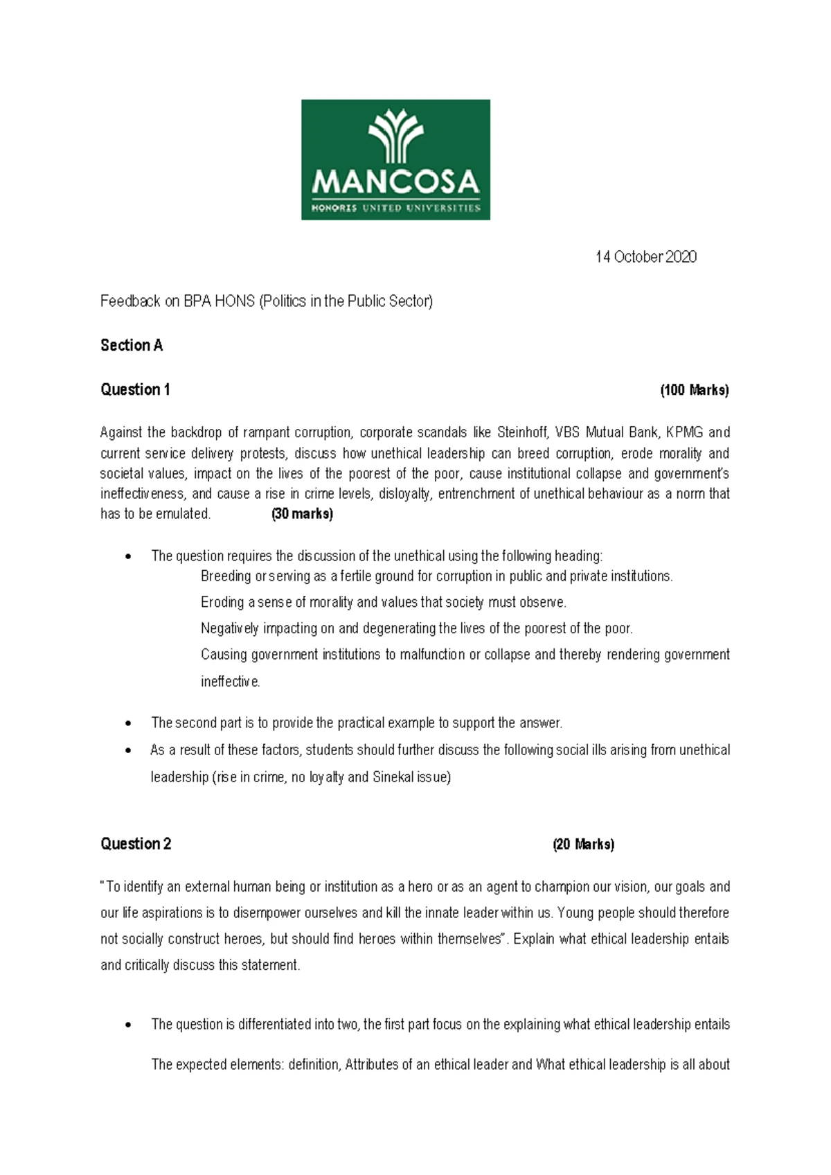 Marking Memo FOR2605 2021 Dr BK Lekubu - MARKING MEMORANDUM Question 1 ...