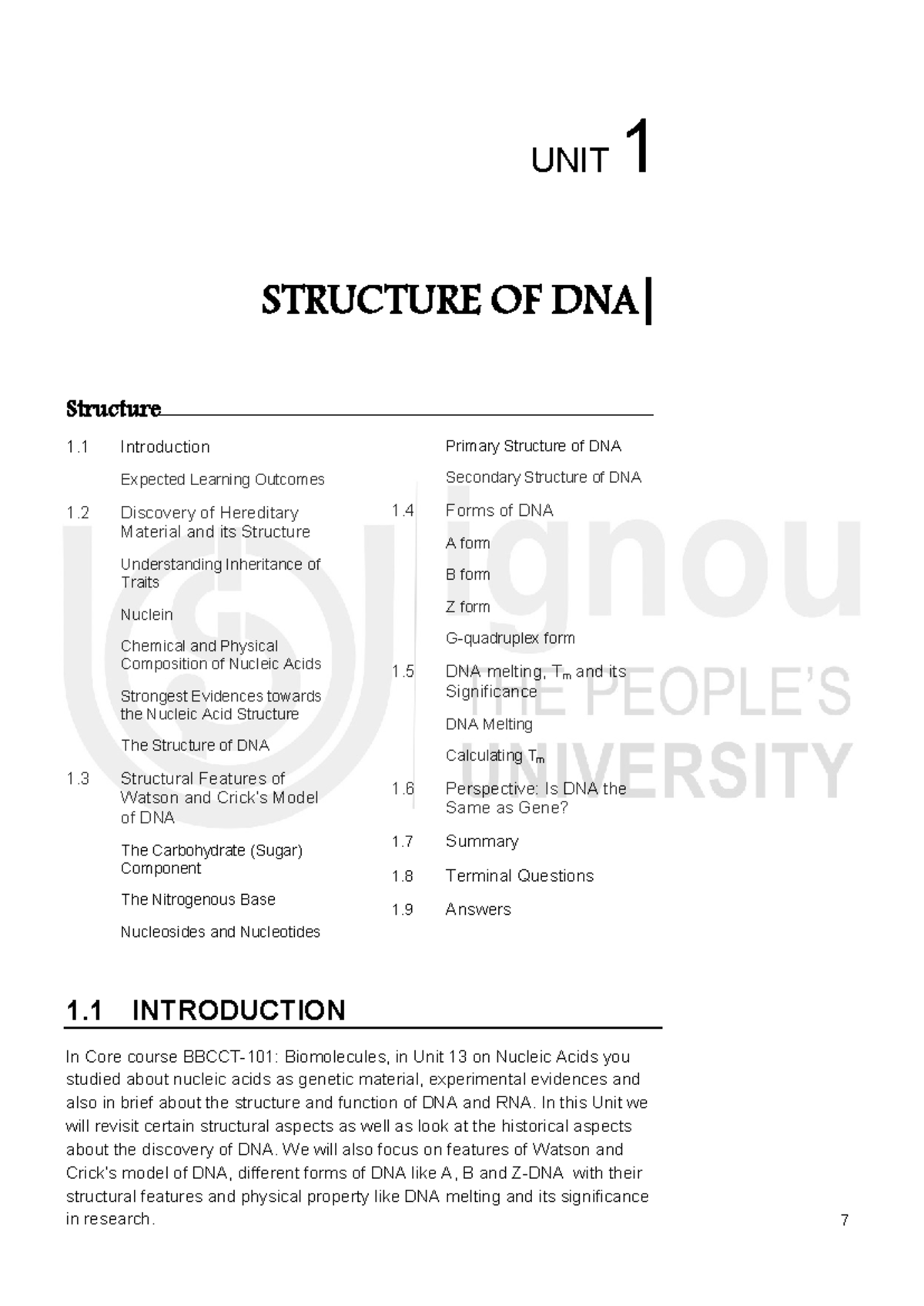 Unit 1: Structure of DNA - Core Course BBCCT-101: Biomolecules - Studocu