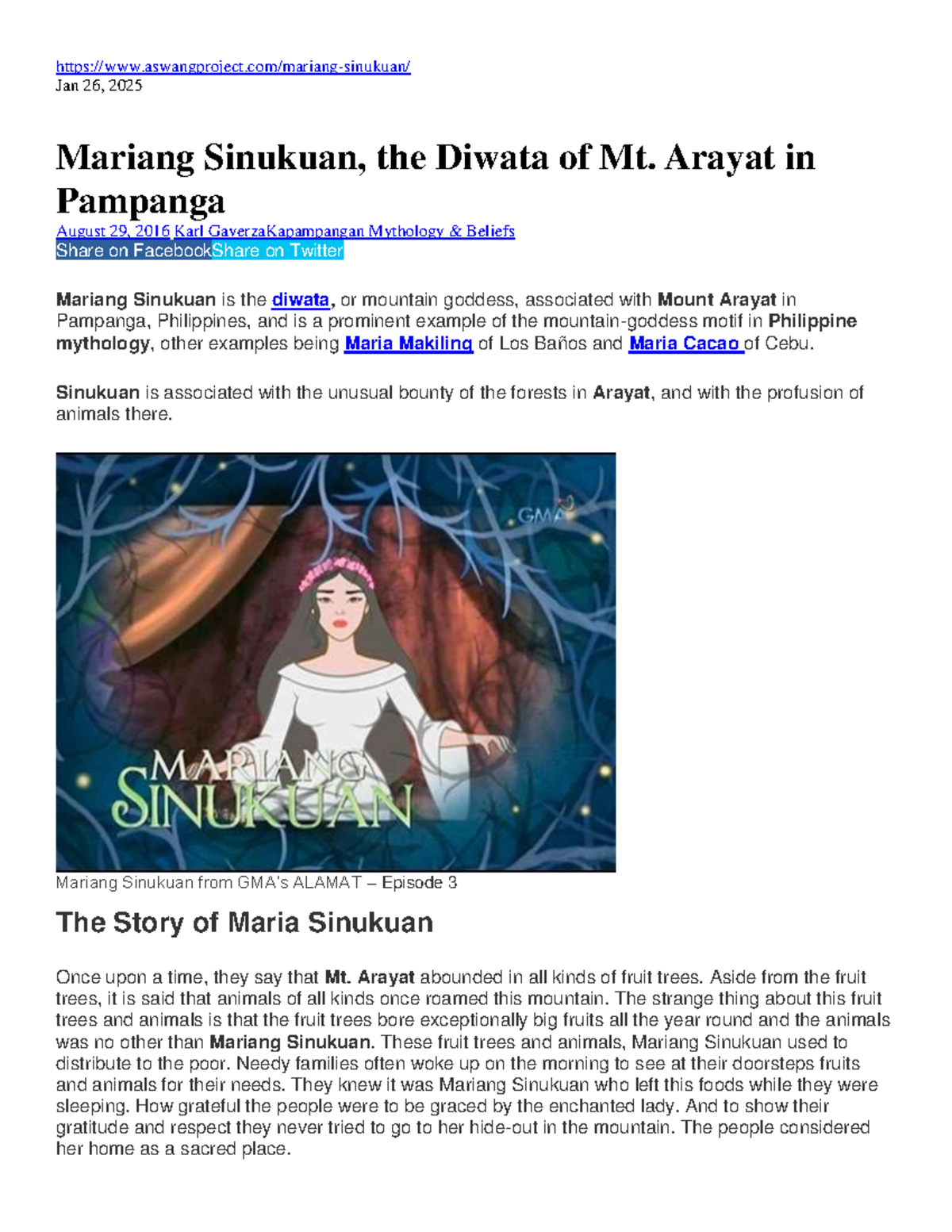 Mariang Sinukuan: The Diwata of Mt. Arayat in Kapampangan Mythology ...