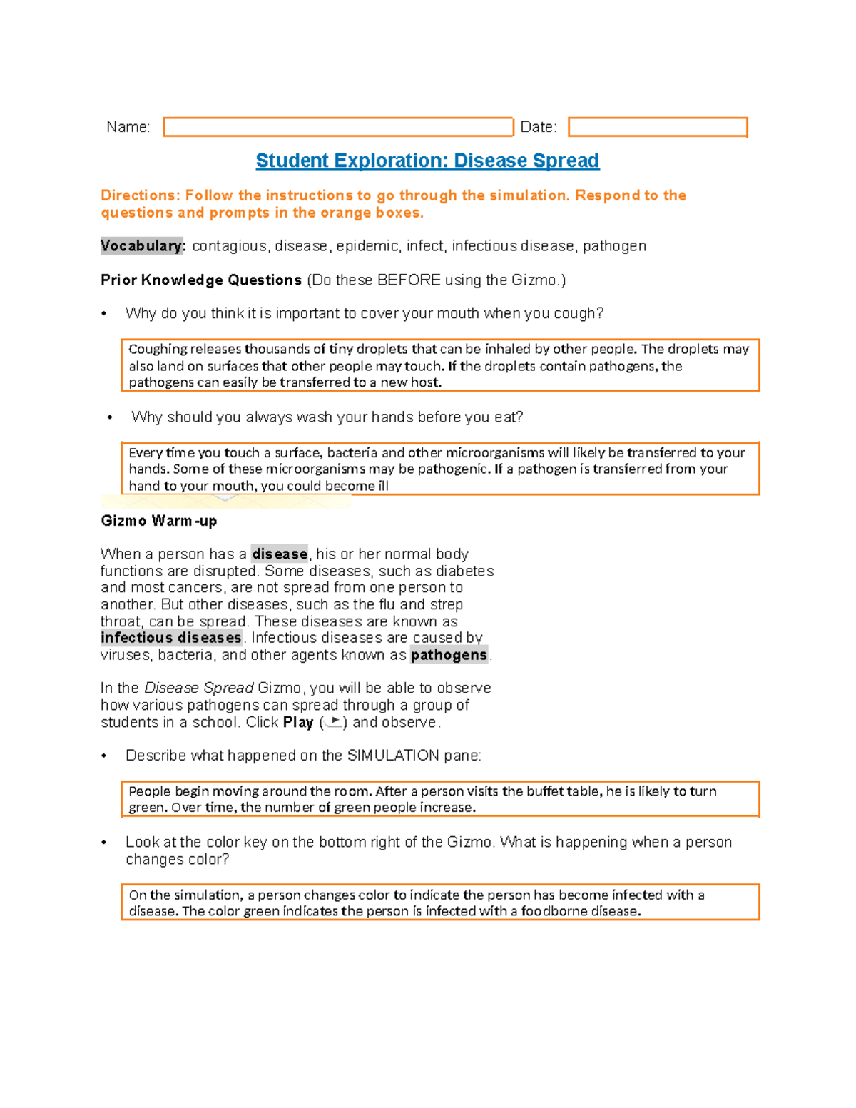 Gizmo Simulation on Disease Spread: Student Exploration Guide - Studocu