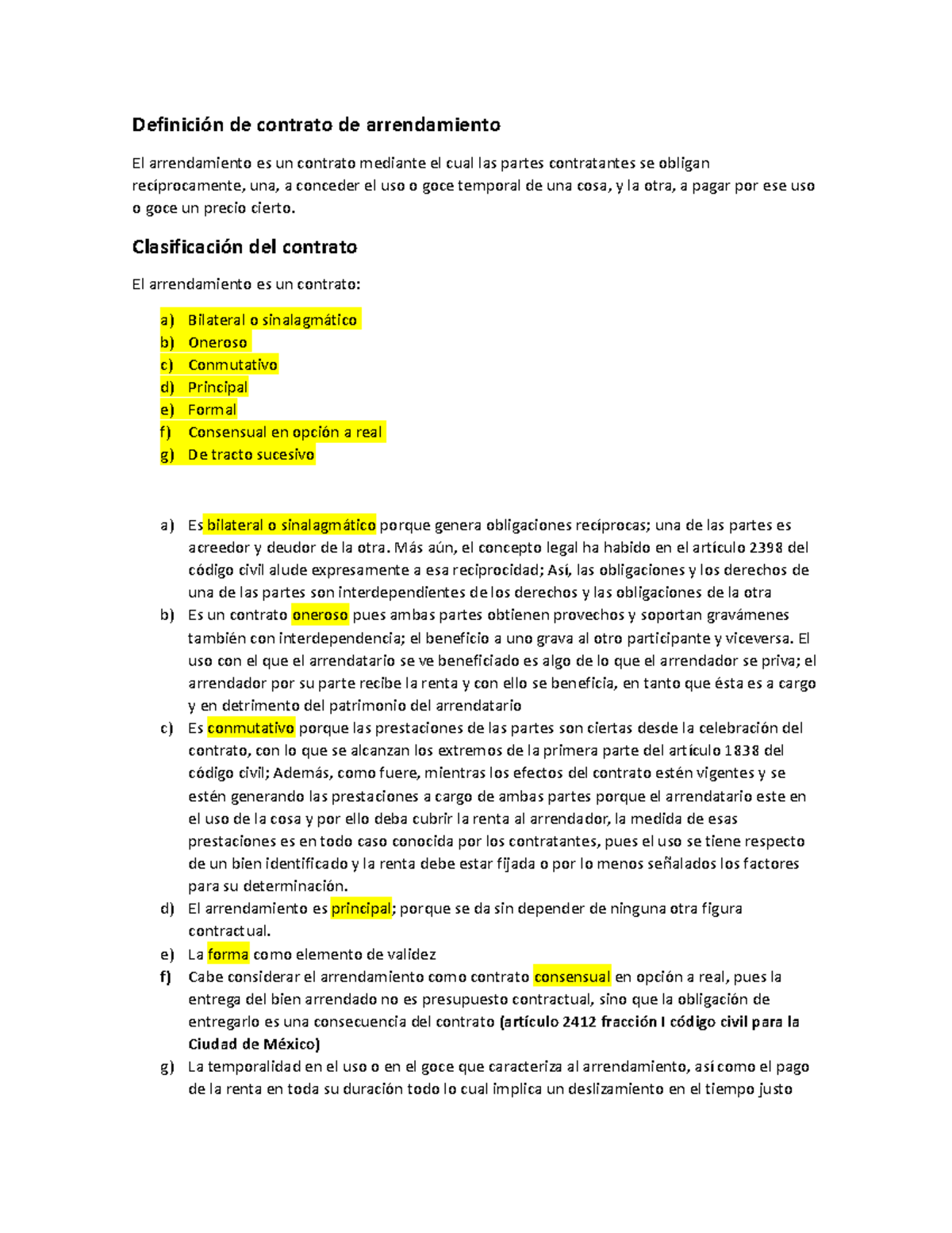 Estudio sobre el Contrato de Arrendamiento: Definición y Clases - Studocu