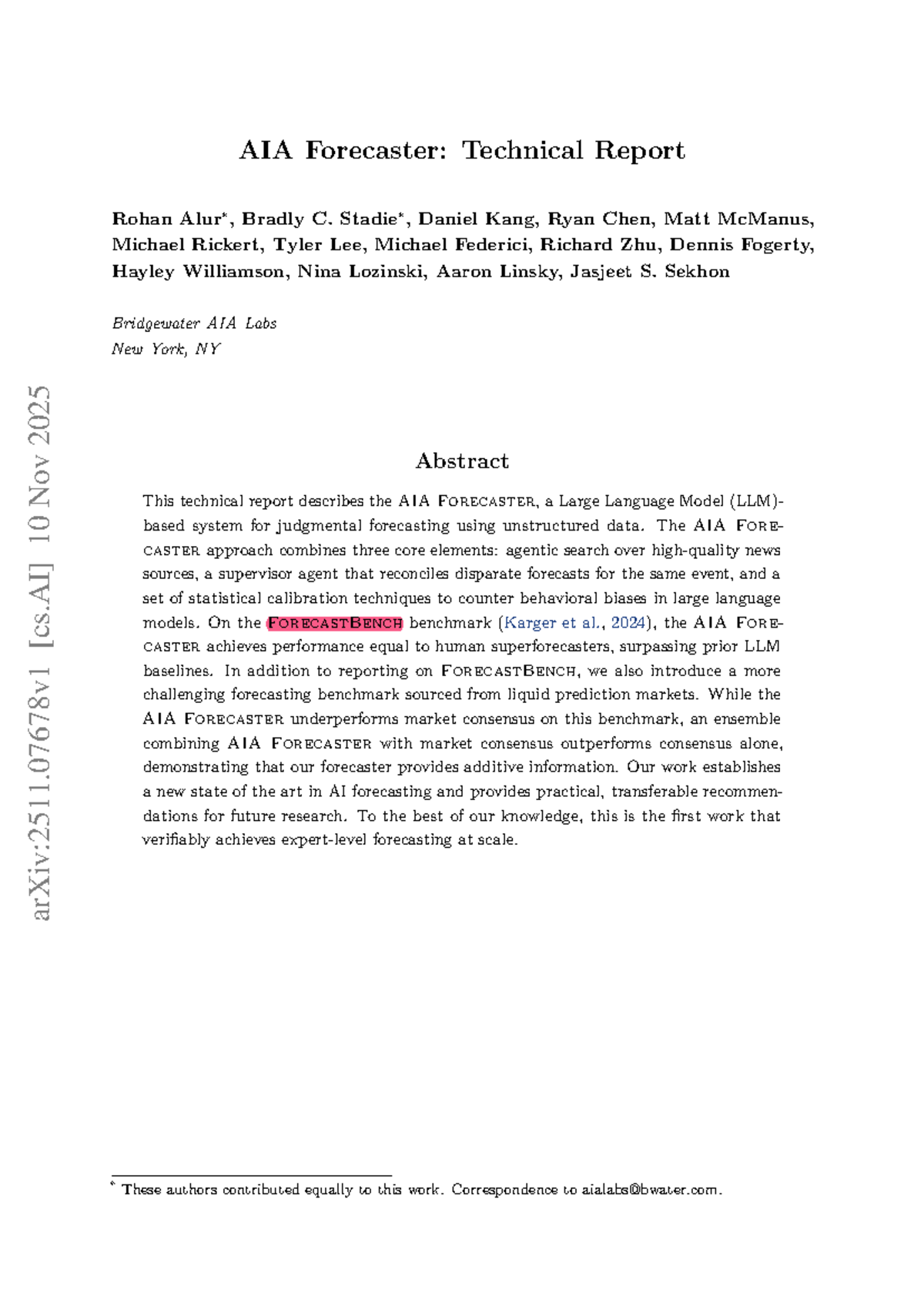 AIA Forecaster: Technical Report on AI Judgmental Forecasting - Studocu