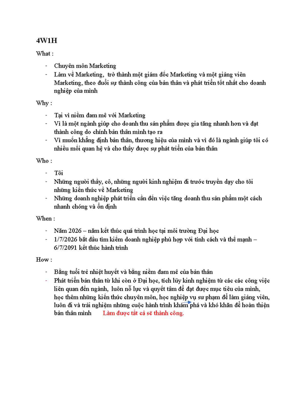 Mô Hình 4W1H: Chiến Lược Phát Triển Nghề Nghiệp Marketing - Studocu