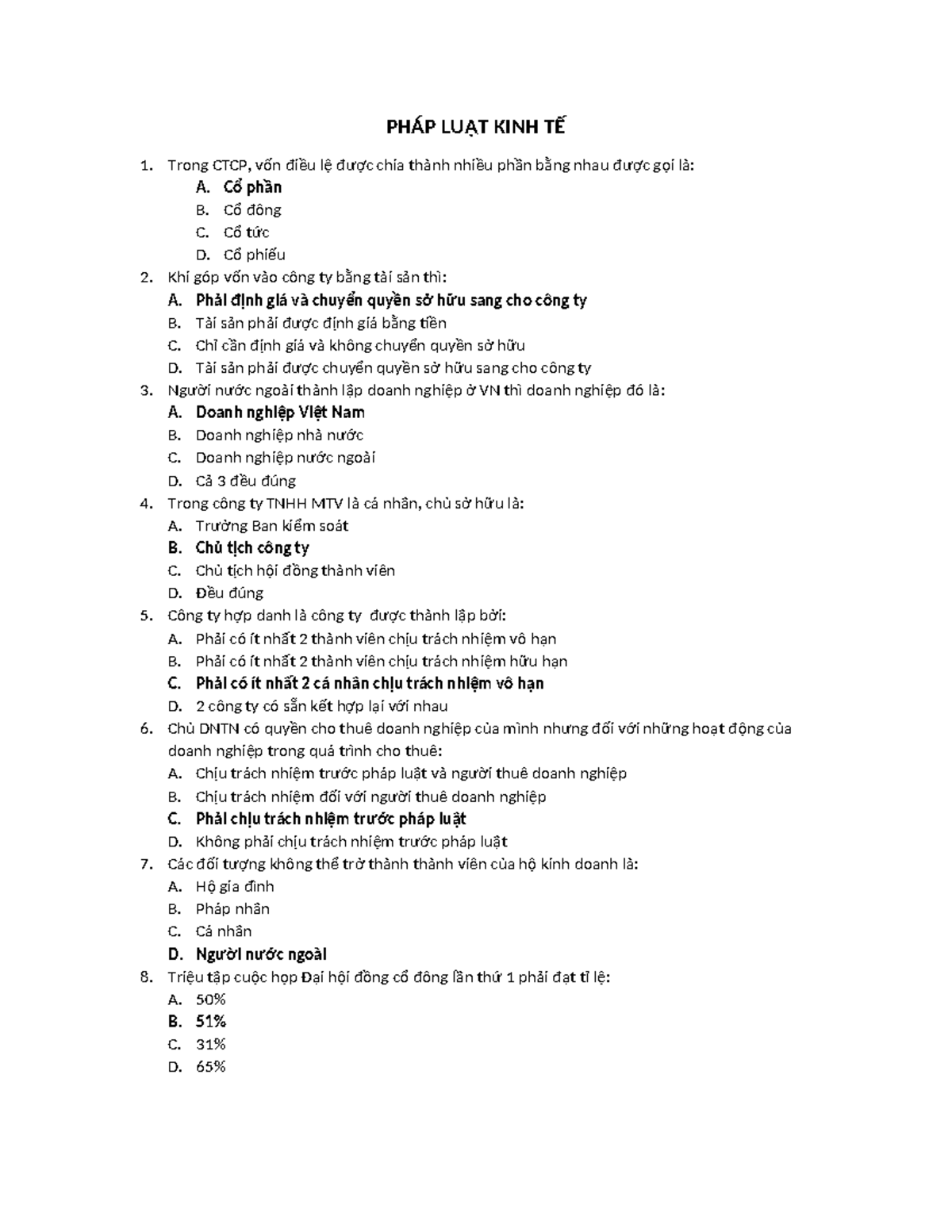 PLKT - Ôn thi Pháp luật Kinh tế cho kỳ thi cuối kỳ - Studocu