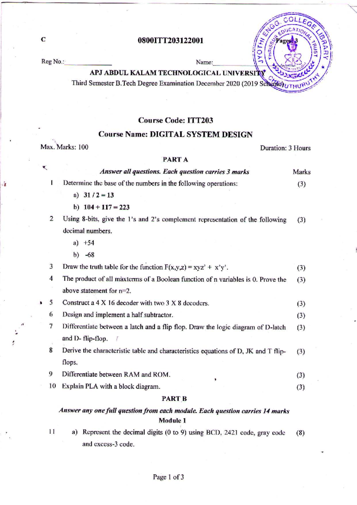ITT203 Digital System Design Final Exam, December 2020 - Studocu