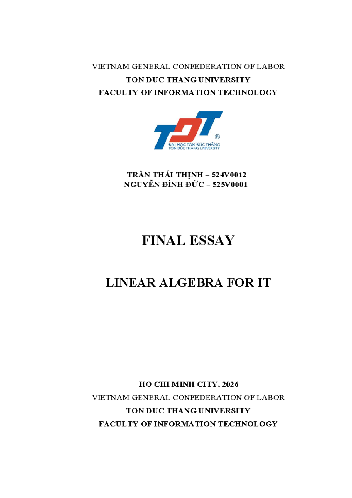 524V0012 - Final Essay on Linear Algebra for IT at Ton Duc Thang ...