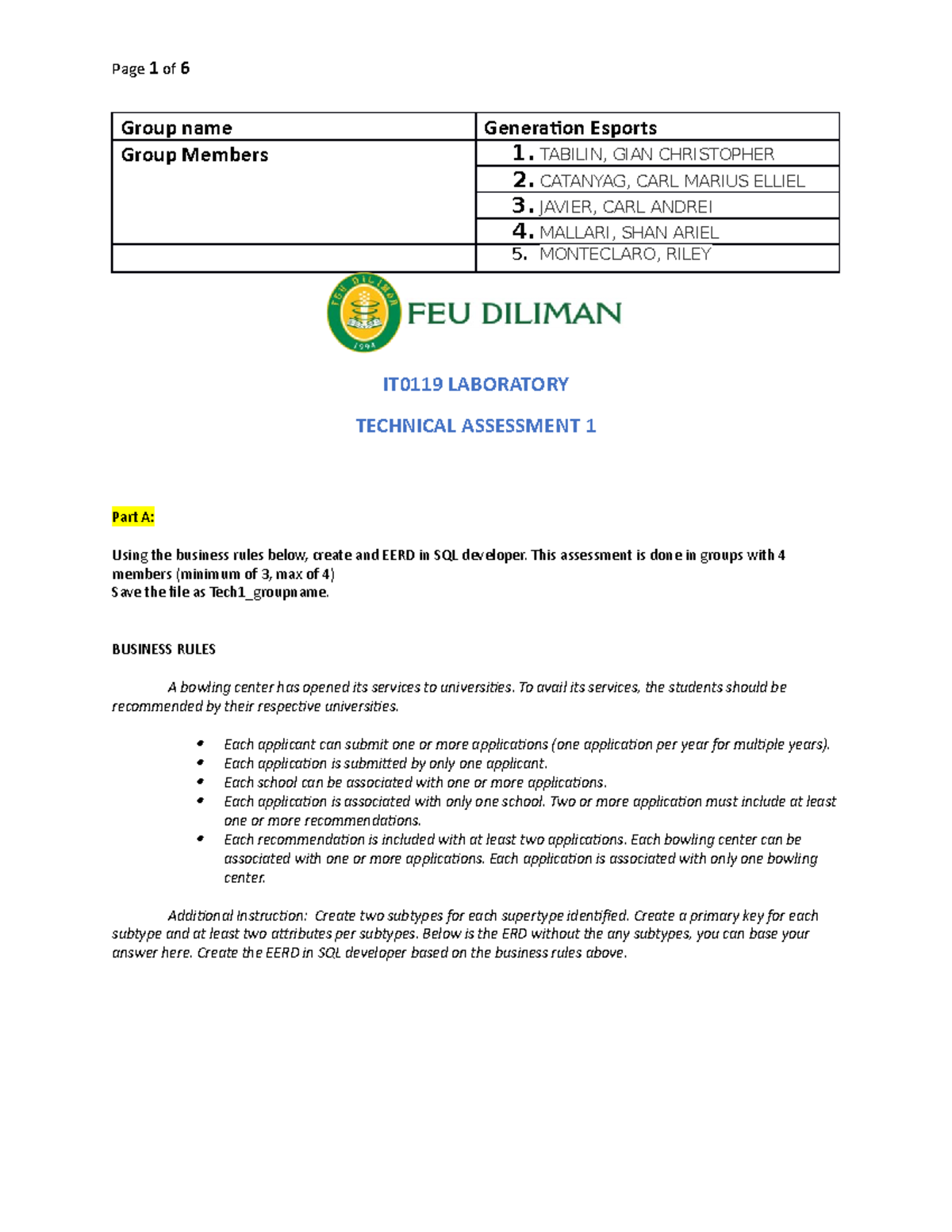 IT0119 Technical Assessment 1: EERD and Normalization Steps - Studocu