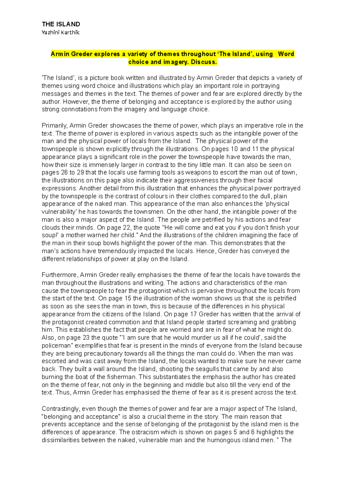 The Island (ENG101) Essay: Themes of Power and Fear in Greder's Work ...