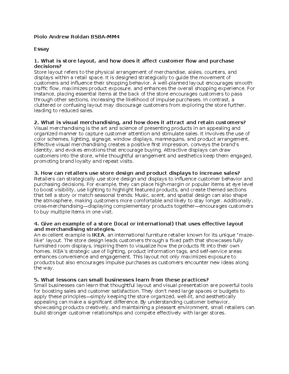 Retail Store Layout and Visual Merchandising Strategies - Essay 1 - Studocu