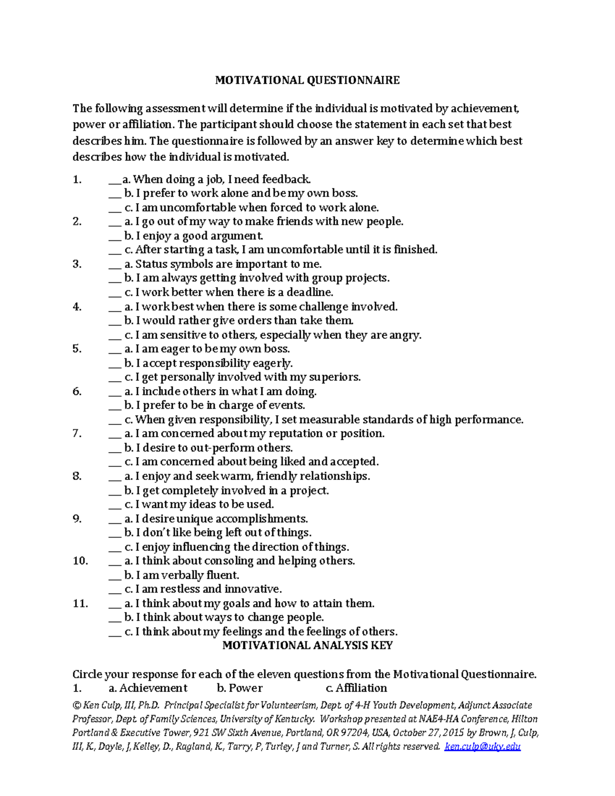 Motivational Assessment Questionnaire for NAE4-HA Workshop - Studocu