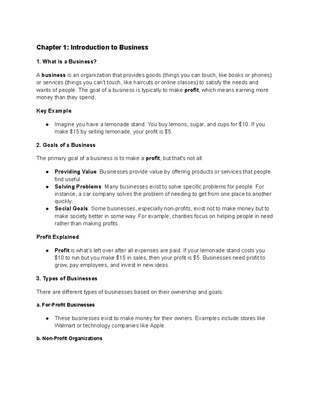 New ch1 - Lecture notes for busi - Chapter 1: Introduction to Business ...