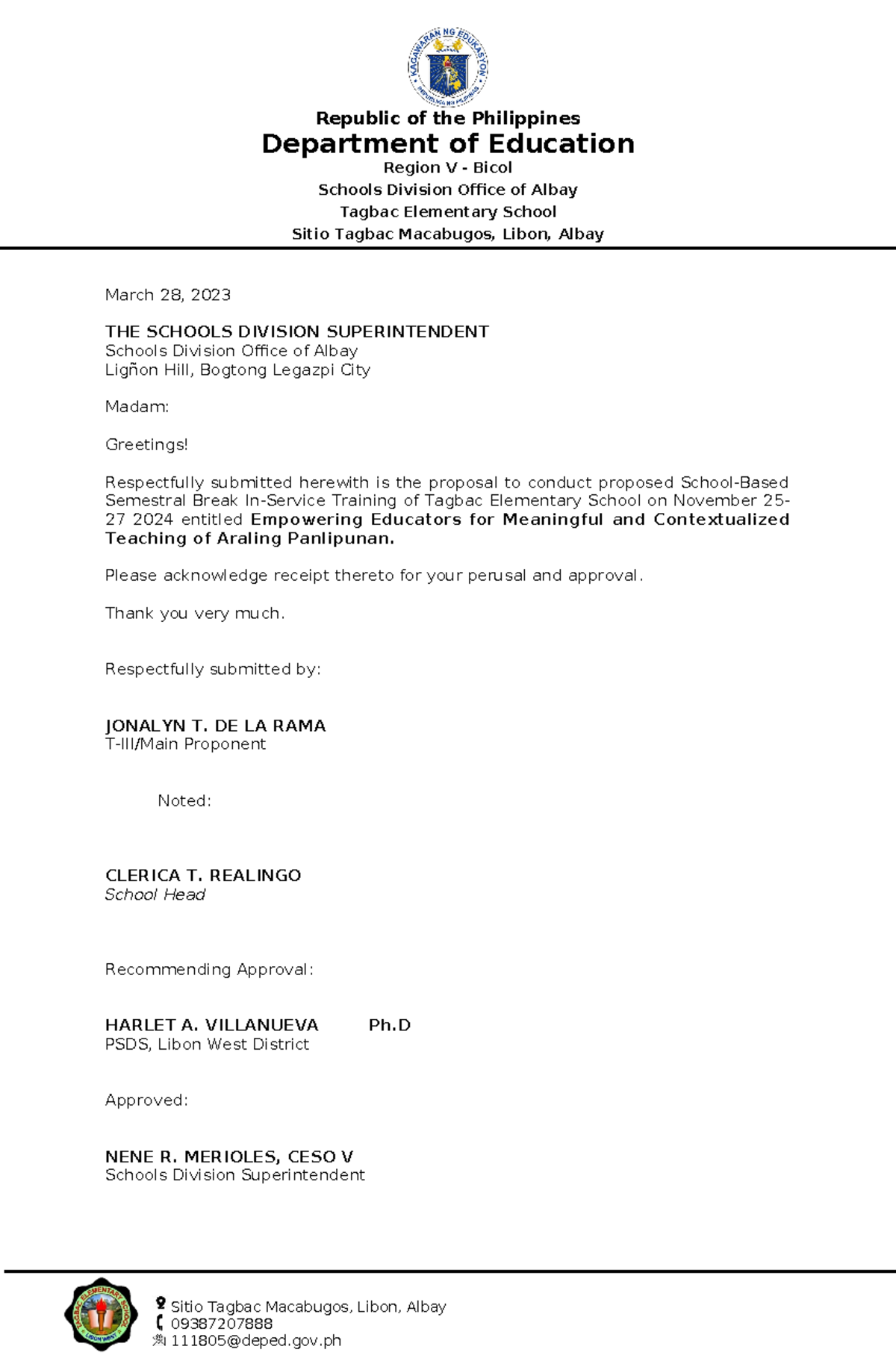 Inset Proposal 2024 edited - Sitio Tagbac Macabugos, Libon, Albay ...