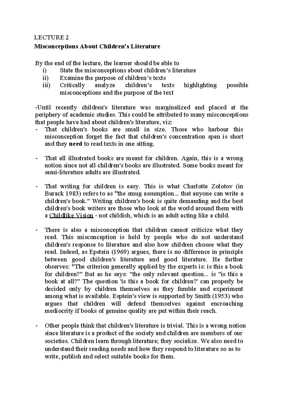LECTURE 2 Misconceptions About Children's Literature and Its Purpose ...