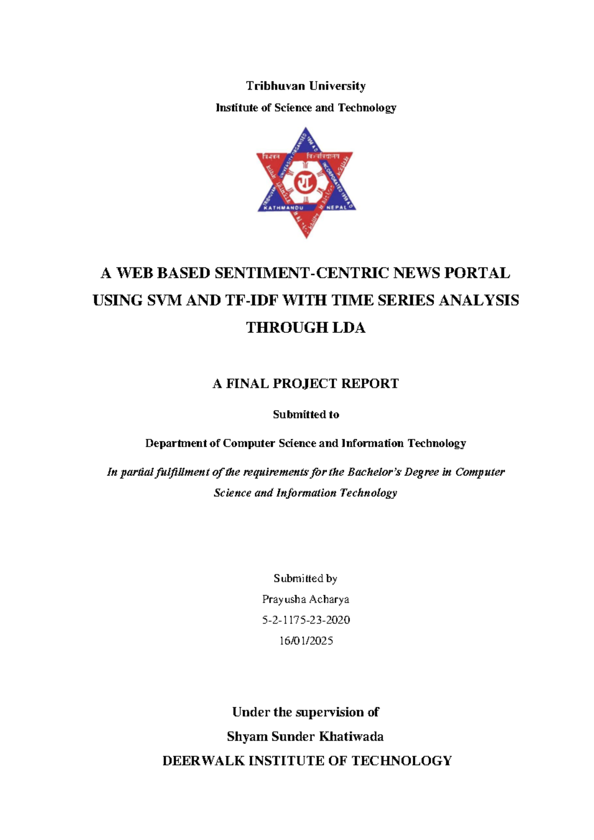 B.Sc. Project Report: Web-Based News Portal with SVM & LDA Analysis ...