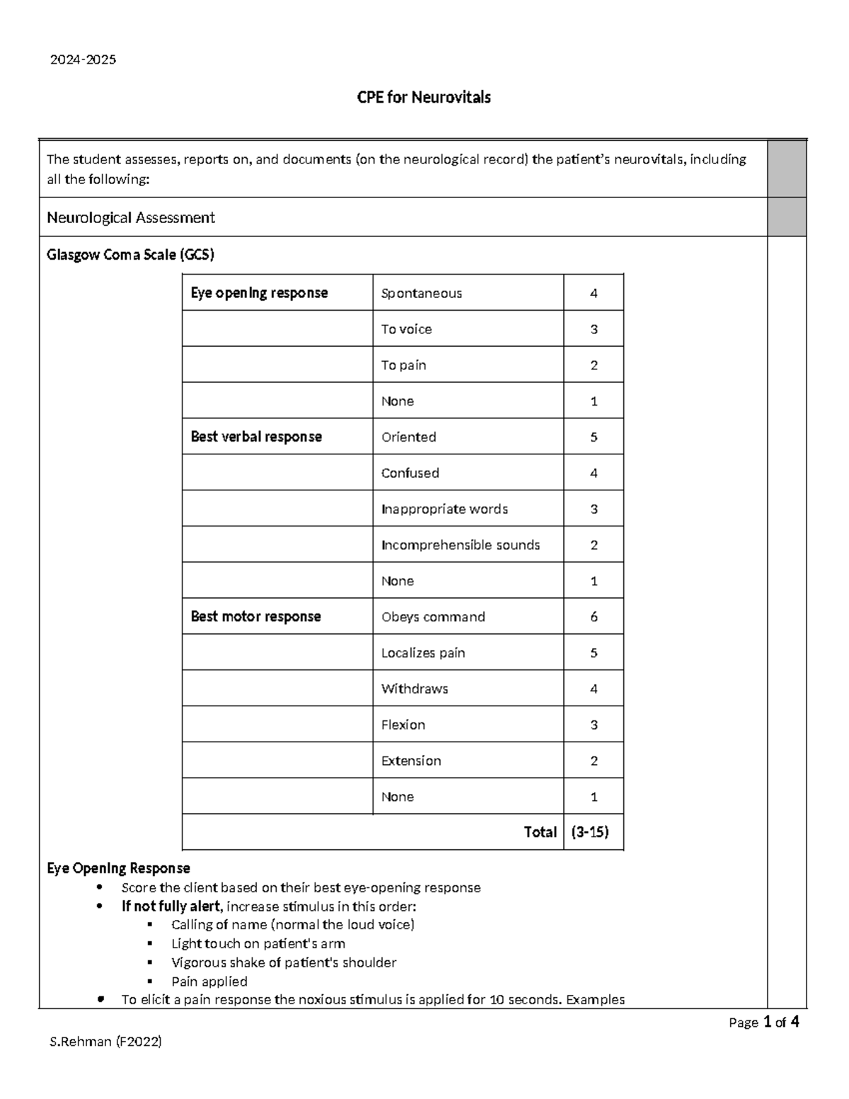 CPE Neurovitals Assessment Guide 2024-2025 - Studocu