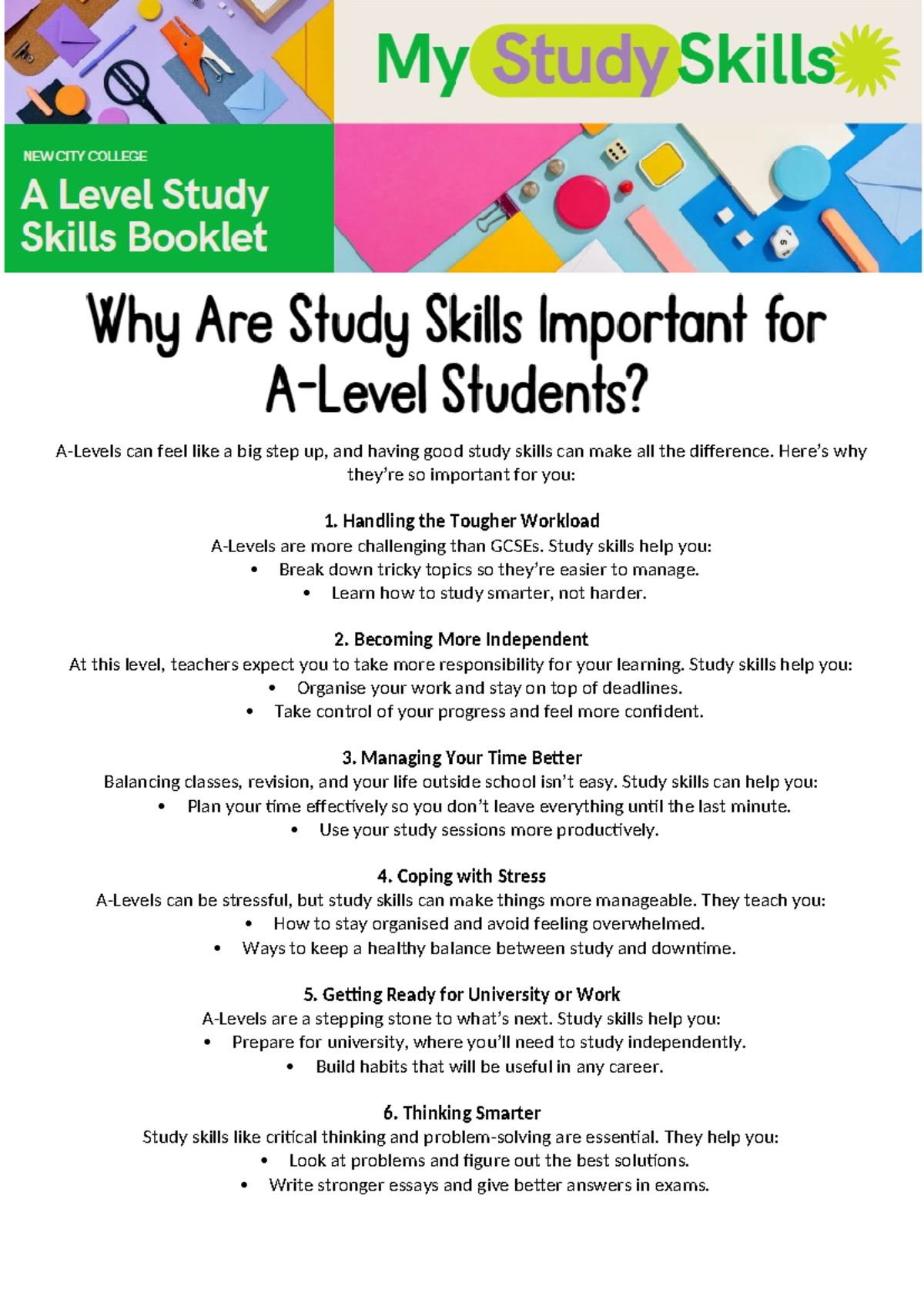 A Level Study Skills Booklet: Mastering Effective Learning Techniques ...