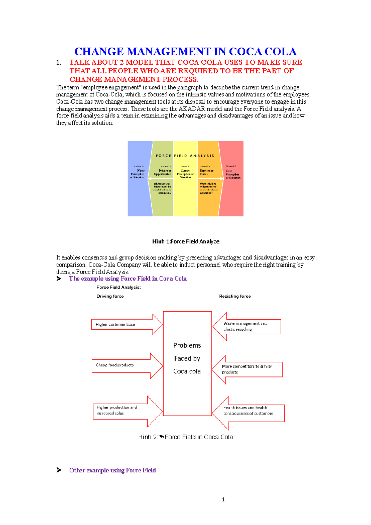 Analyzing Change Management Models: Coca Cola Case Study - Studocu