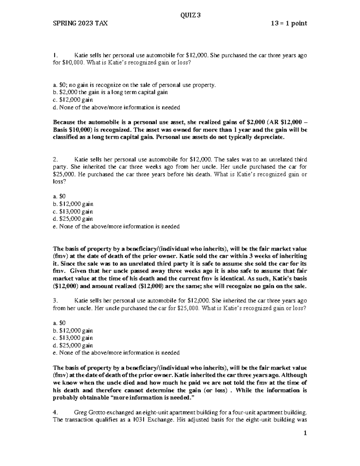 Tax Quiz ACCT Q Bank - Spring 2023 Exam Prep Questions - Studocu