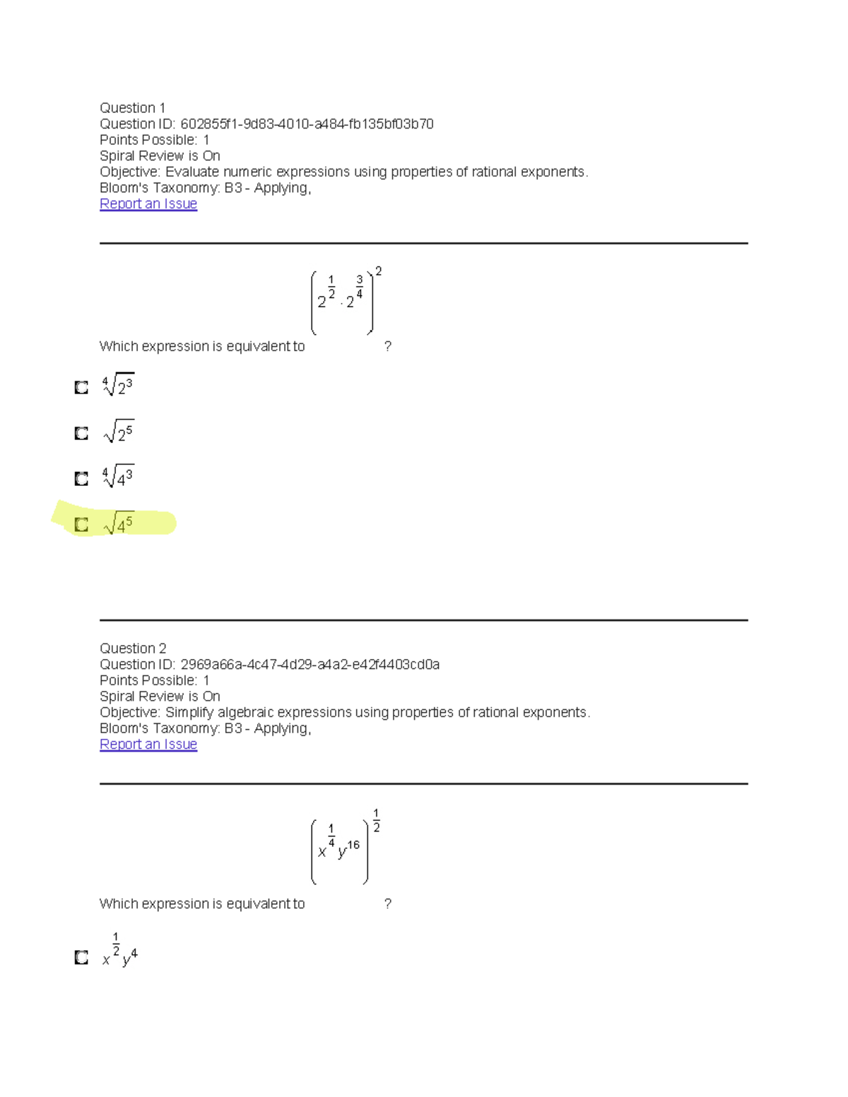 Algebra I with probability A study guide - Question 1 Question ID ...
