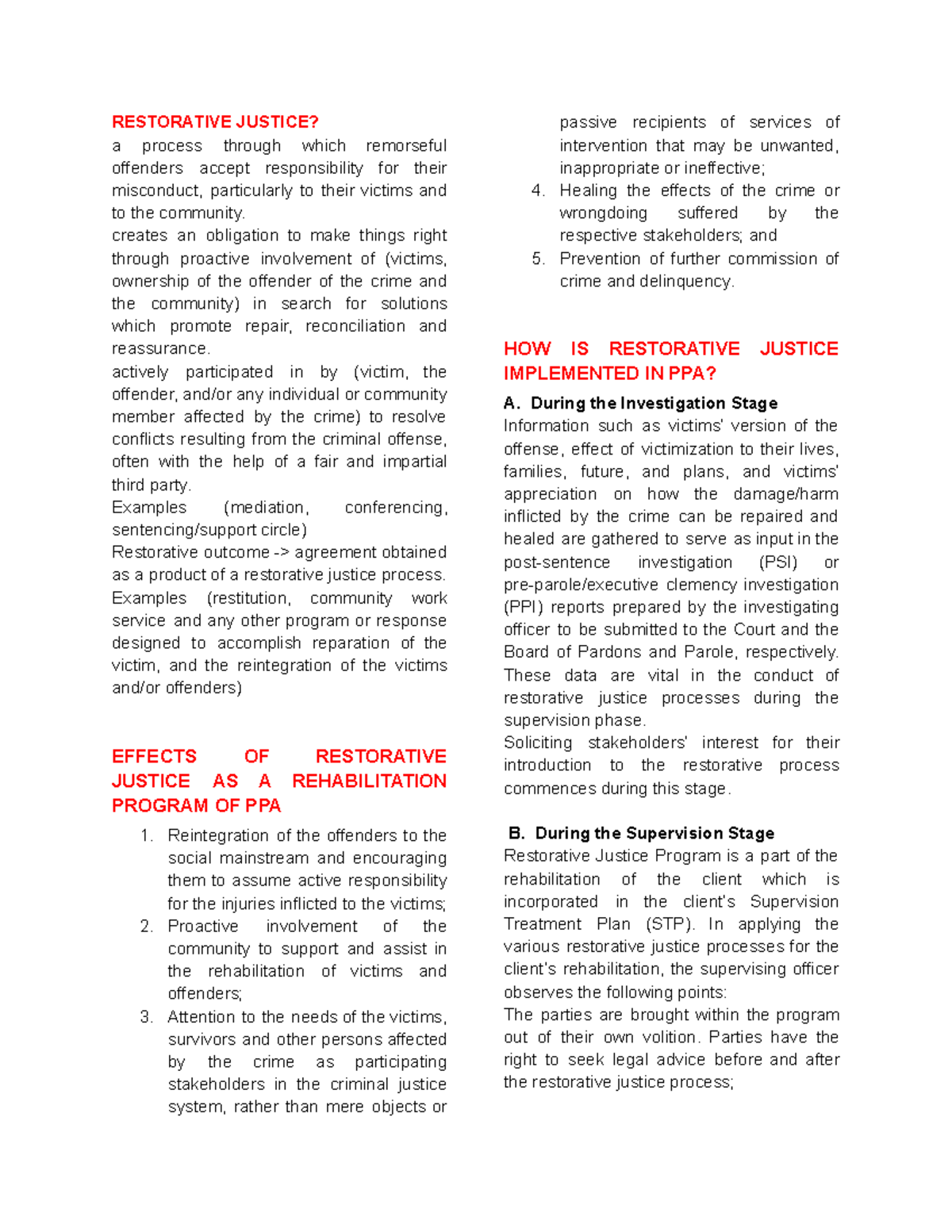 Restorative Justice: Principles and Implementation in PPA - Studocu