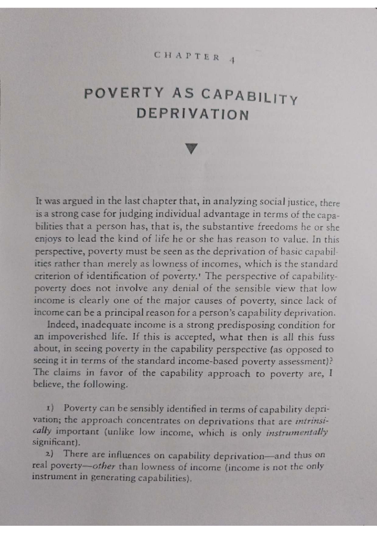 CHAPTER 4: POVERTY AS CAPABILITY DEPRIVATION ANALYSIS - Studocu