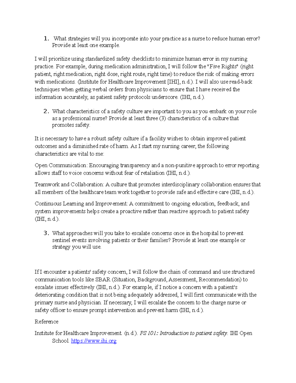 IHI PS 101 Part 2 - IHI PS 101 pt 2 - What strategies will you ...