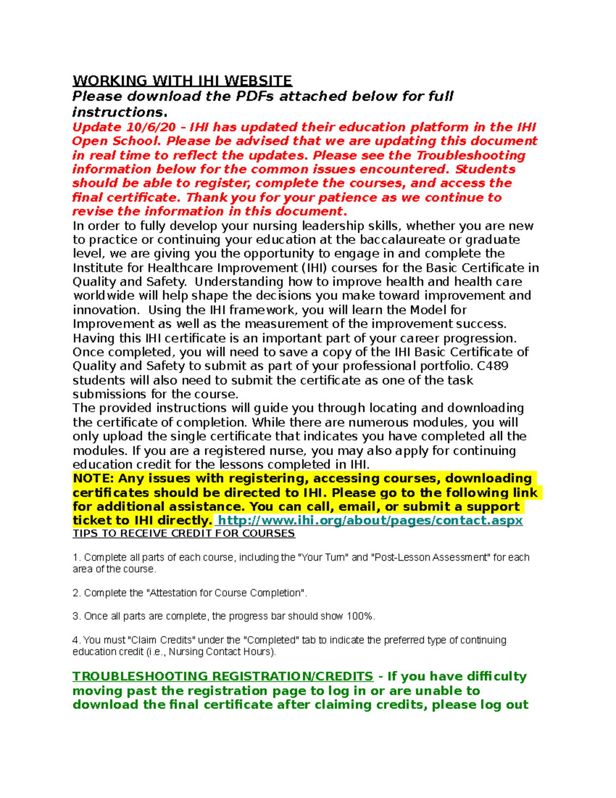 Working WITH IHI Website - WORKING WITH IHI WEBSITE Please download the ...