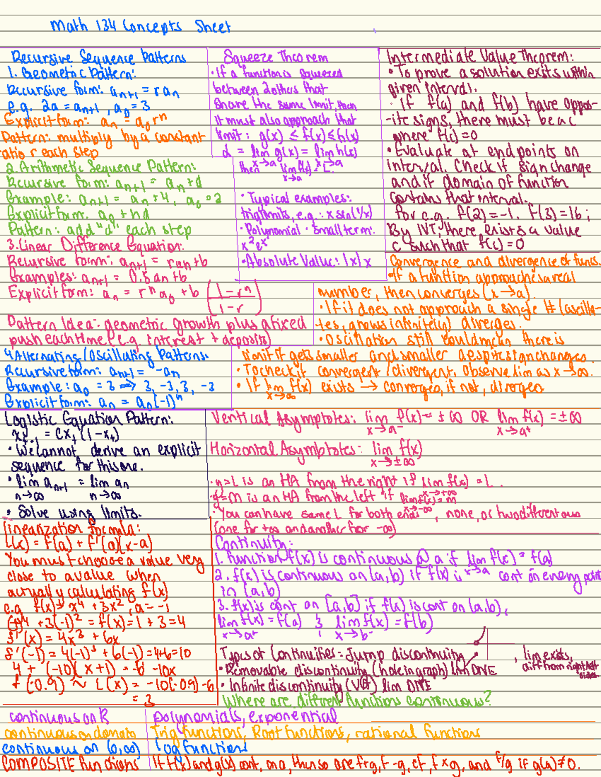 Math 134: Midterm Notes on Recursive Sequences & Theorems - Studocu
