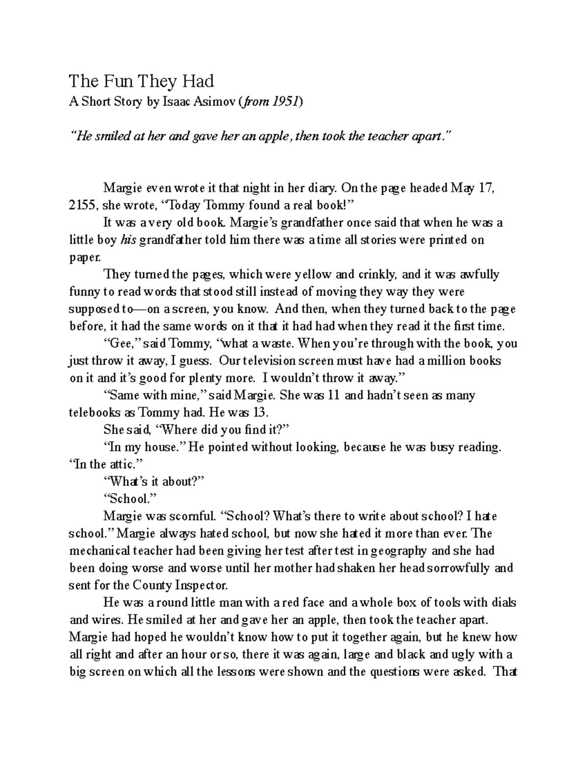 The Fun They Had - The fun they had - The Fun They Had A Short Story by ...