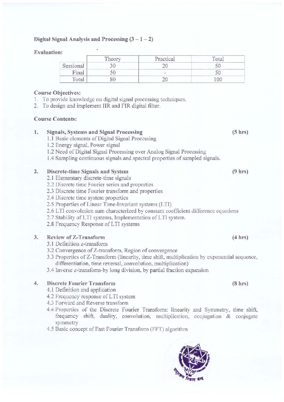 Digital Signal Processing (DSP) - 8th Semester Syllabus Overview - Studocu