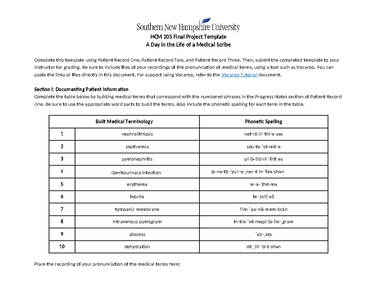 HCM 205 Final Project: Medical Terminology and Patient Record Analysis ...