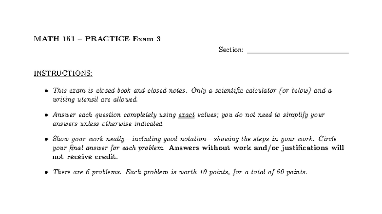 MATH 1510 Practice Exam 3: Elasticity, Cost, and Area Calculations ...