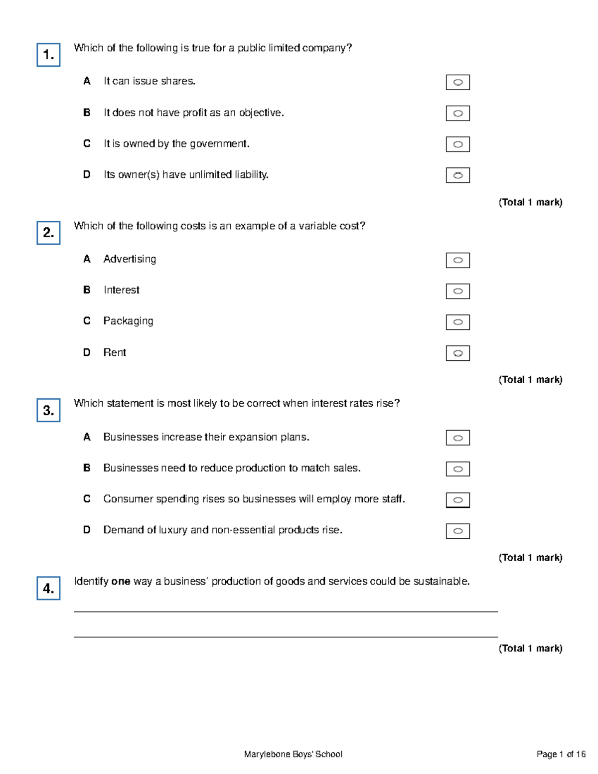 Business Management Exam Questions and Case Studies (BIZ101) - Studocu