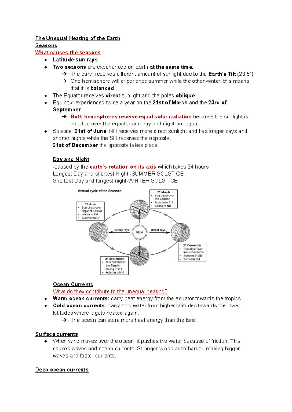 Geography Term 1 Grade 11: Unequal Heating & Seasons Explained - Studocu