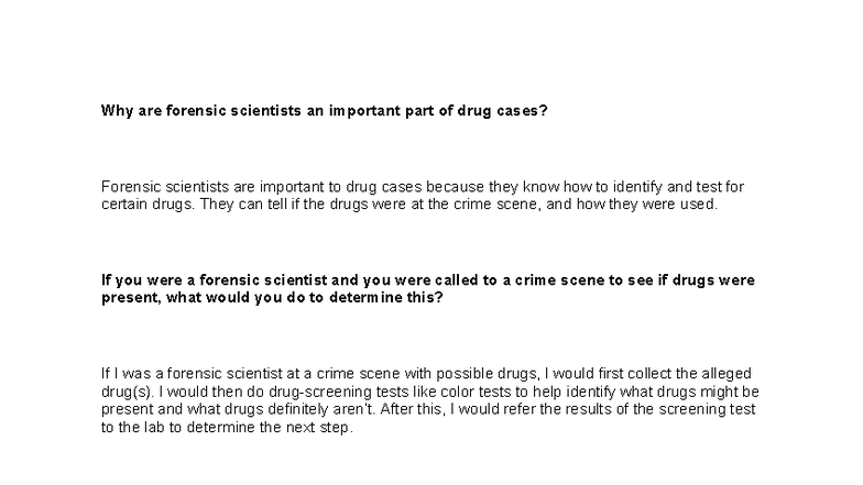 Unit 1 Critical Thinking: Role of Forensic Scientists in Drug Cases ...