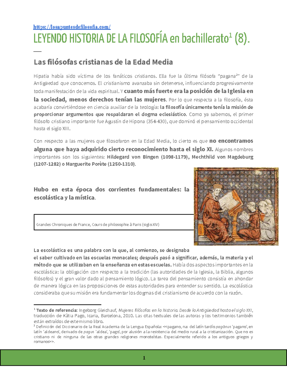 Las filósofas cristianas en la Edad Media - Bachillerato 1 - Studocu