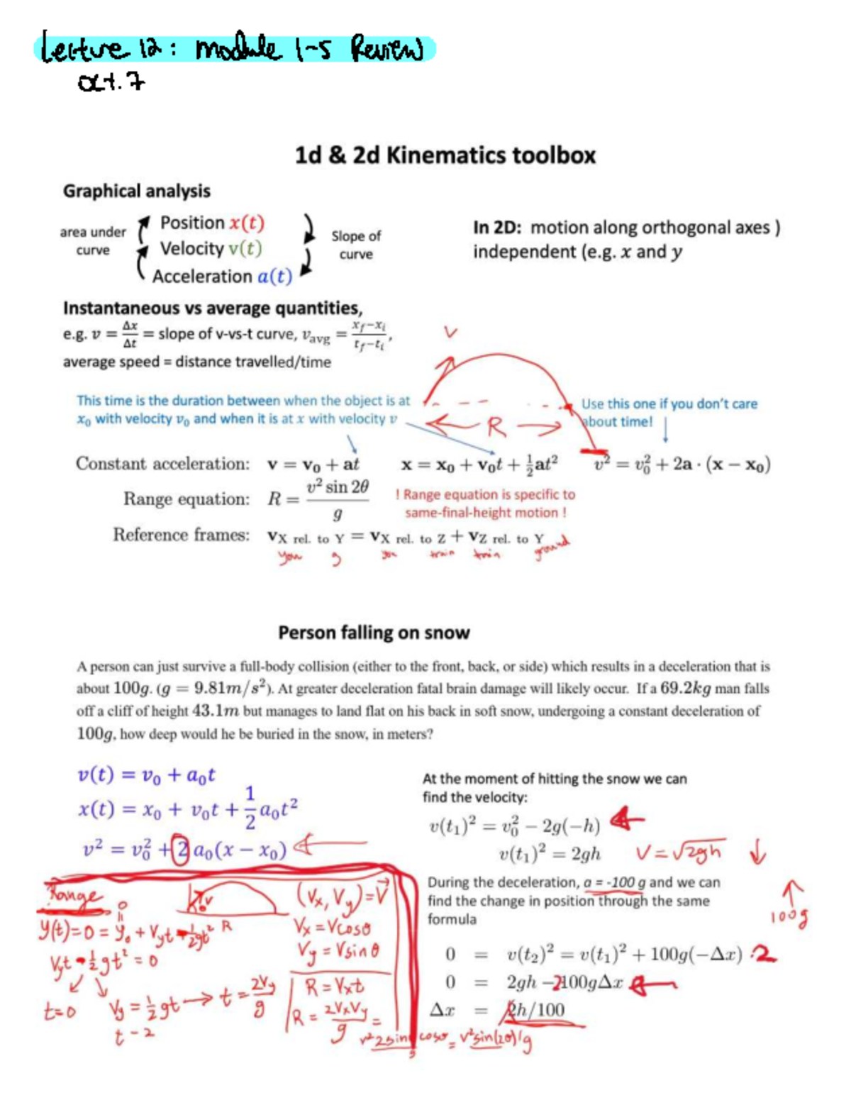 Lec 12 - Notes - Phys 101 - Lectura 12 : module 1-5 Review Oct. 7 - Studocu