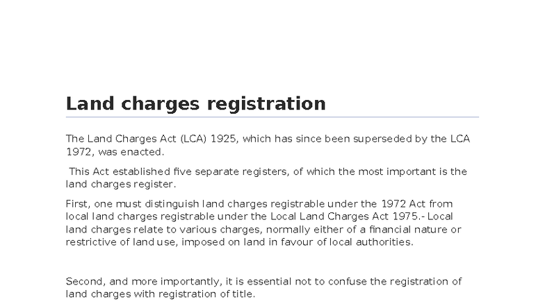 Land Charges Registration: Understanding the LCA 1972 Framework - Studocu
