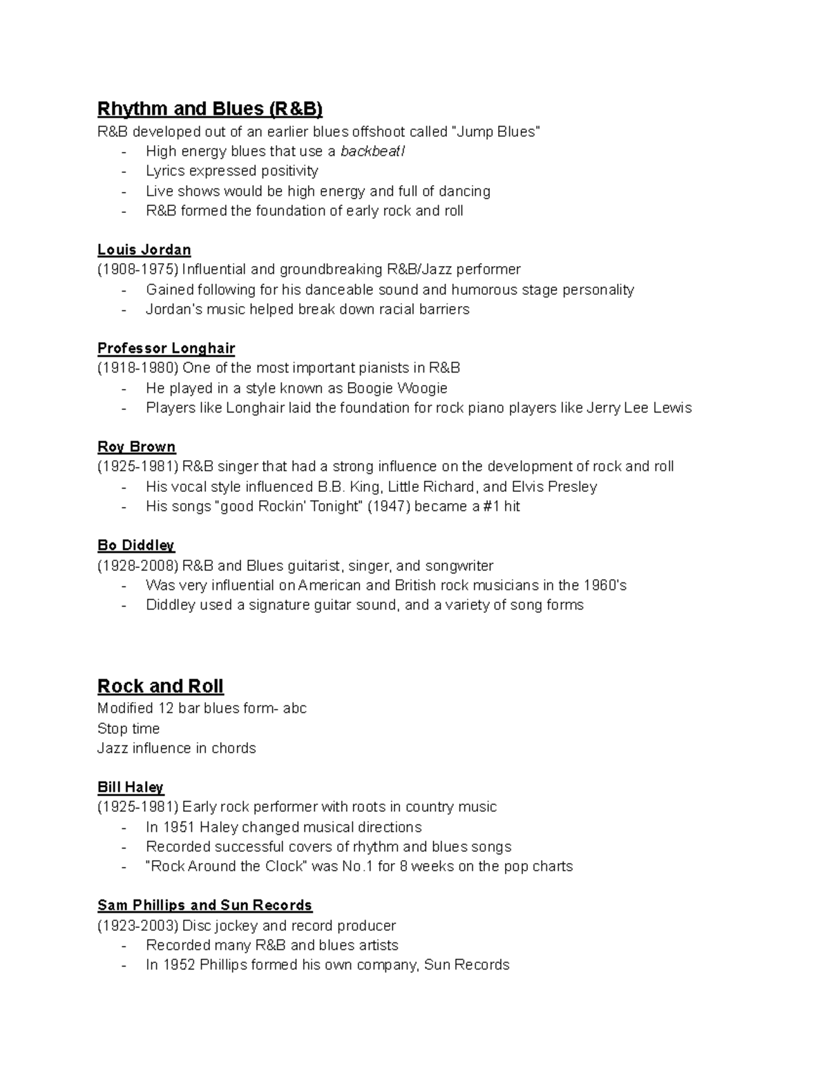 Music History Week 3: Rhythm and Blues & Rock and Roll (Ch. 6-7) - Studocu