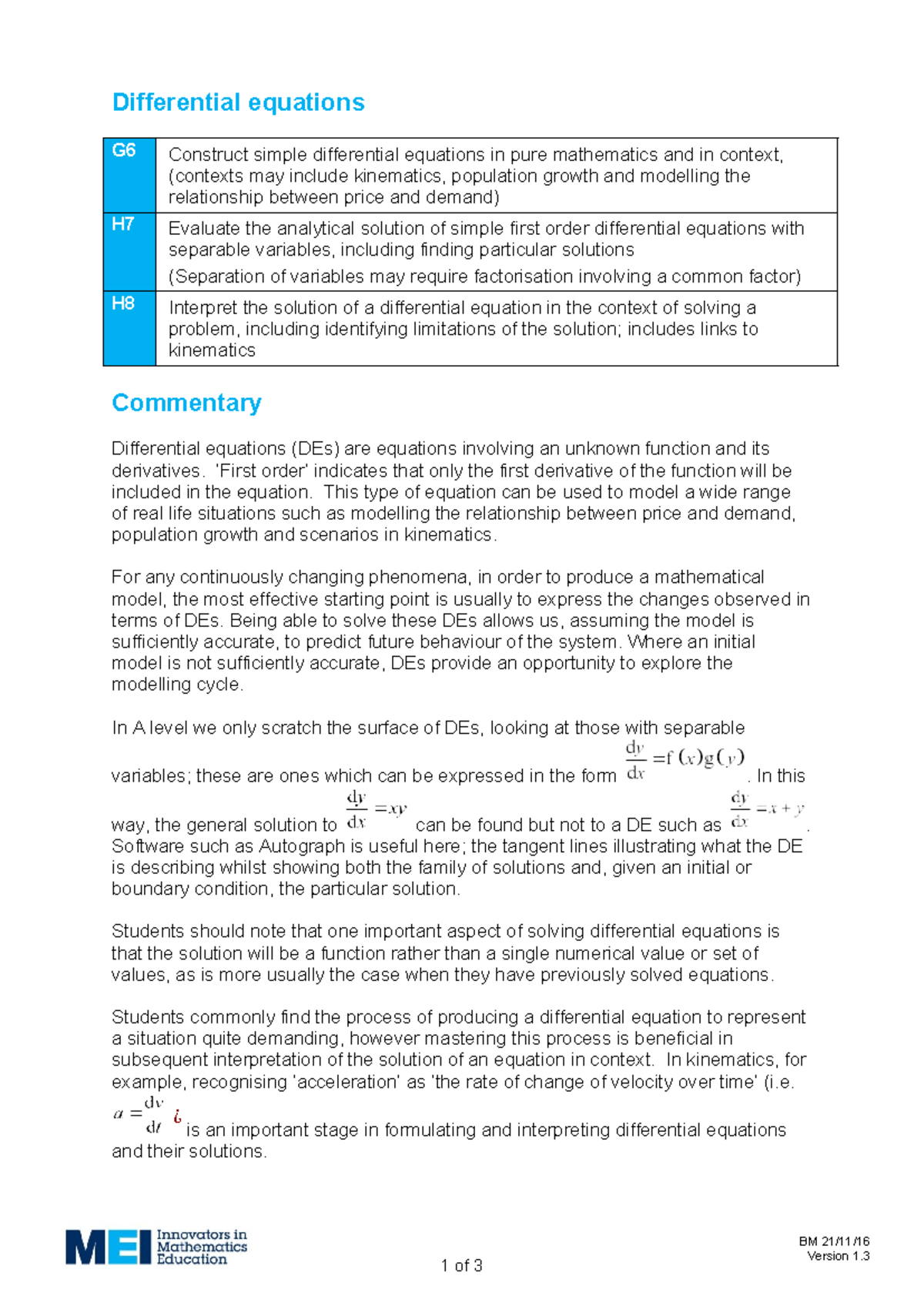 Differential Equations G6-G8: Modeling & Solving Techniques in A Level ...