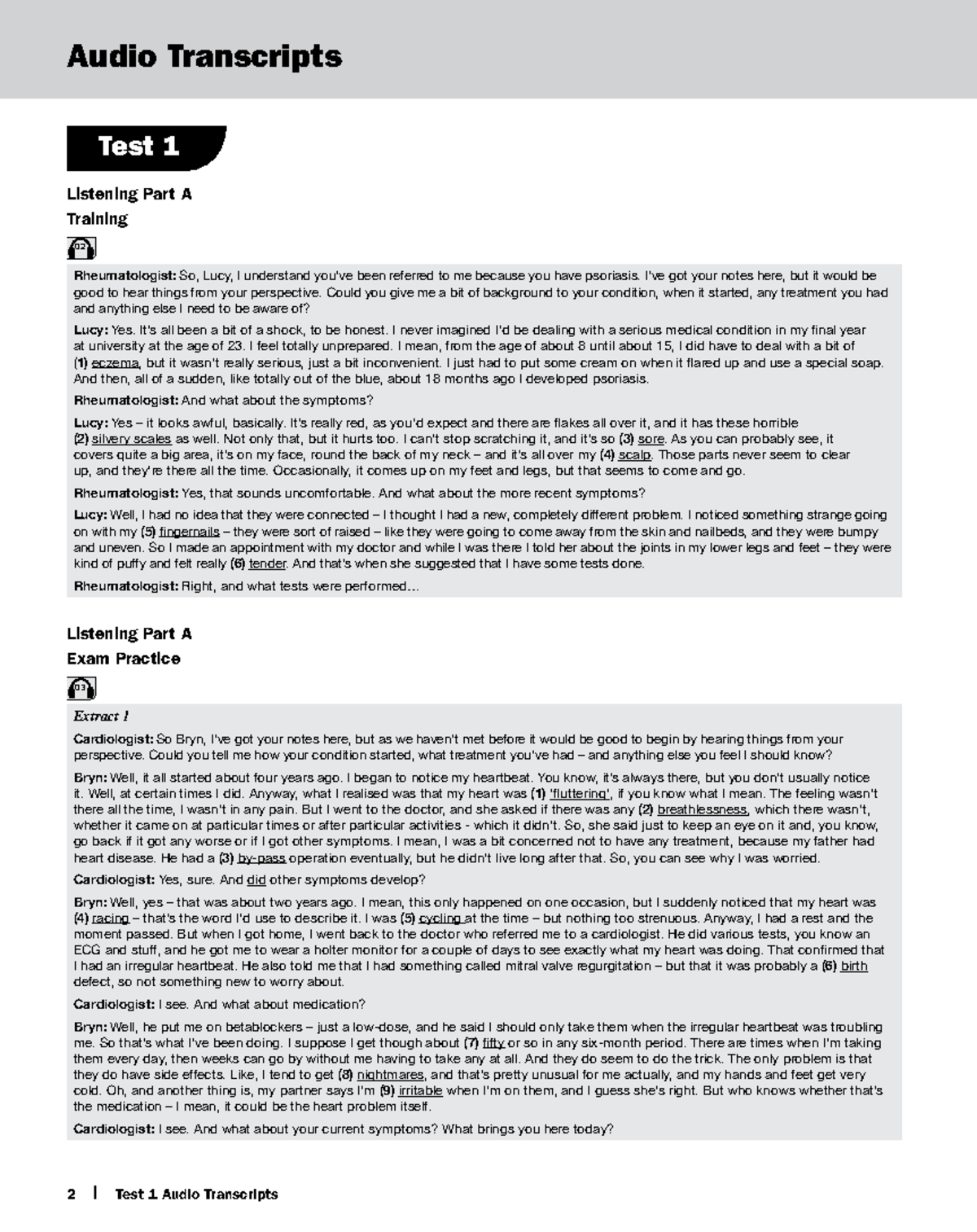 OET Listening Part A & B Audio Transcripts - Test 1 & 2 - Studocu