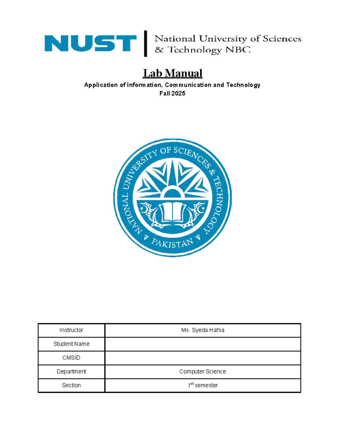 ICT Lab Manual: Introduction to Computer Systems & Programming (Fall 2025) - Studocu